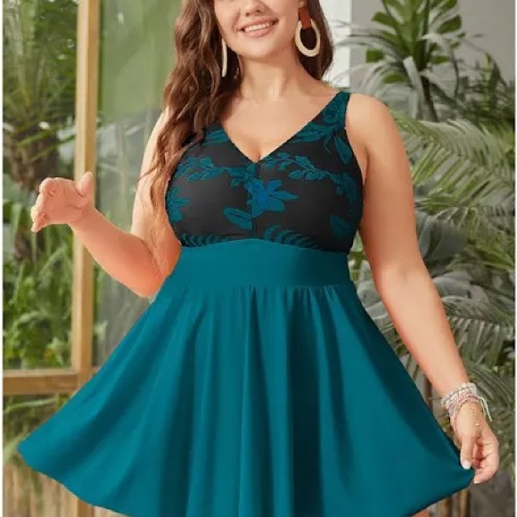 BloomChic | Swim | Bloomchic Teal Floral Patchwork Ruffle Hem Sculpt ...